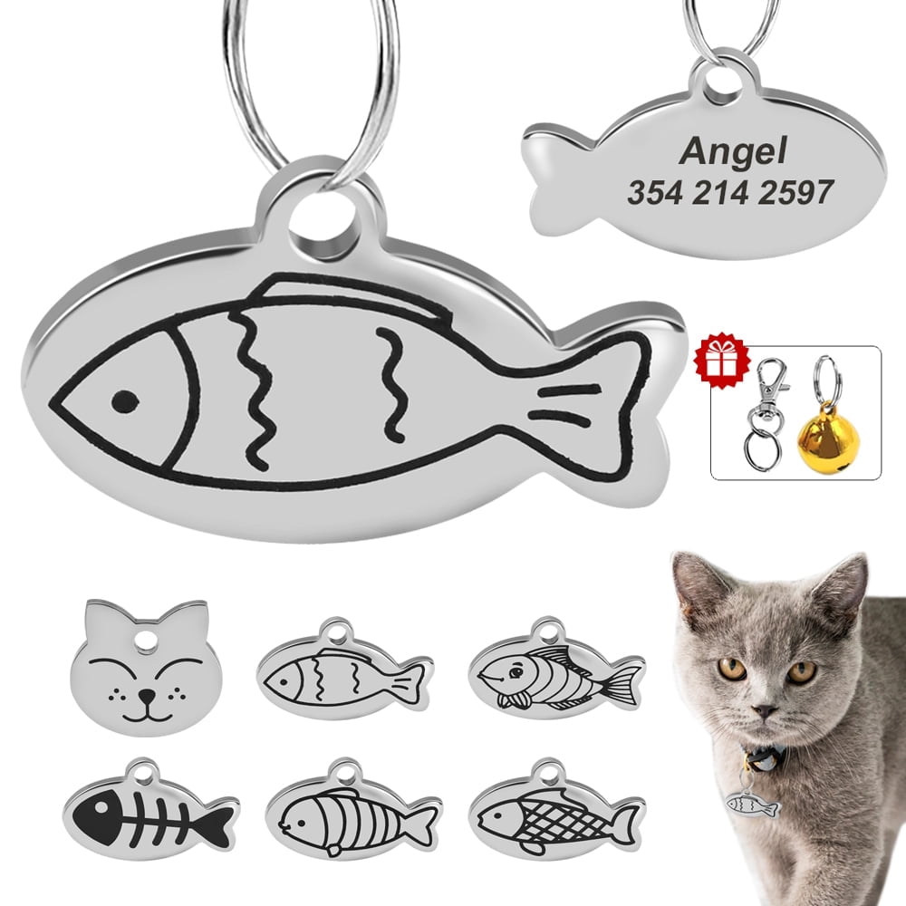 Pet Artist Cat Head/Fish Shape Engraved Cat Tags Small Personalised ...