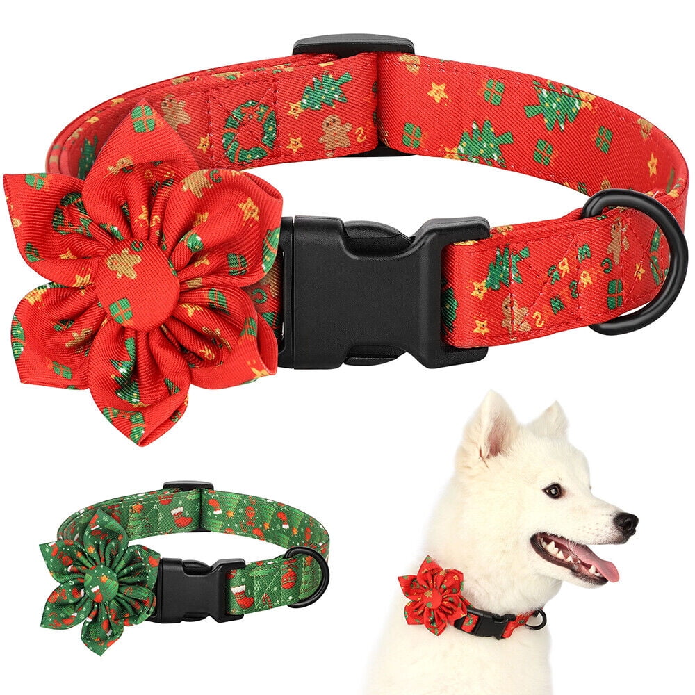 Pet Artist Christmas Nylon Dog Collar with Removable Flower Adjustable ...