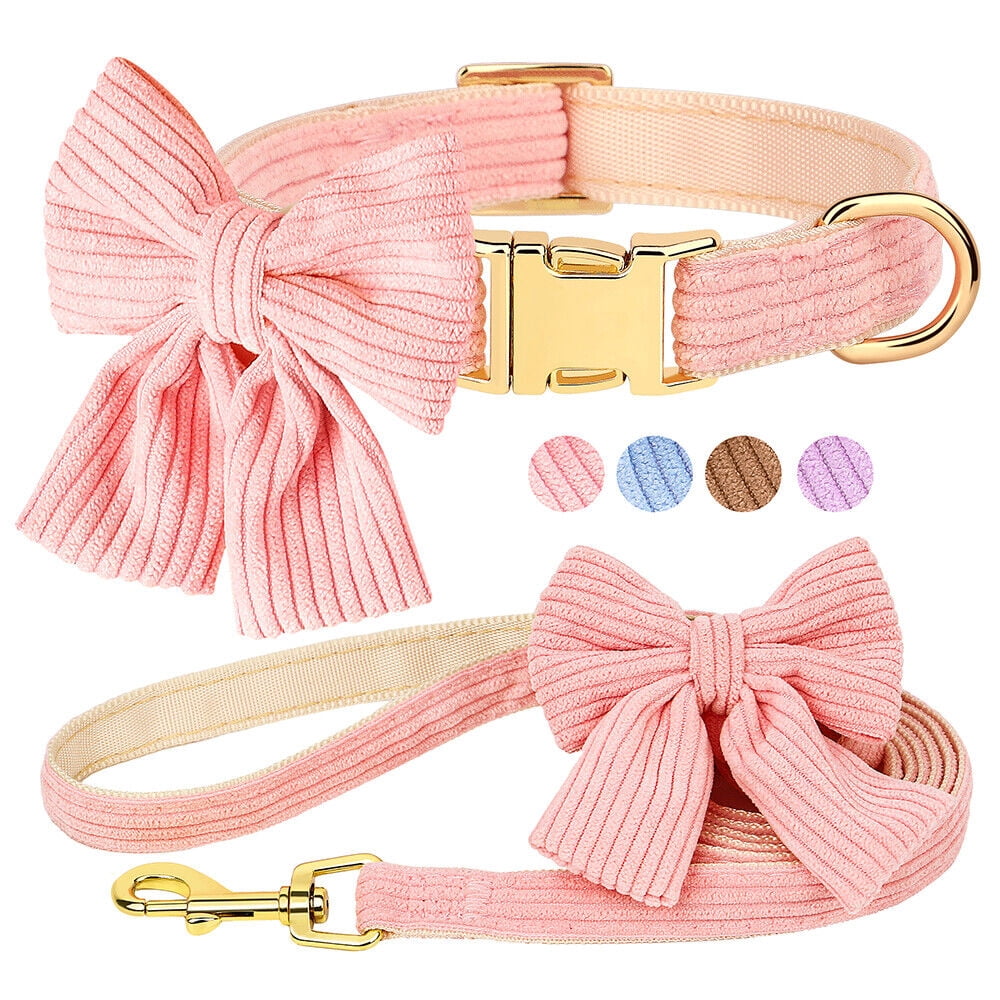 Pet Artist Comfy Corduroy Dog Collar with Cute Bowtie and Matching ...