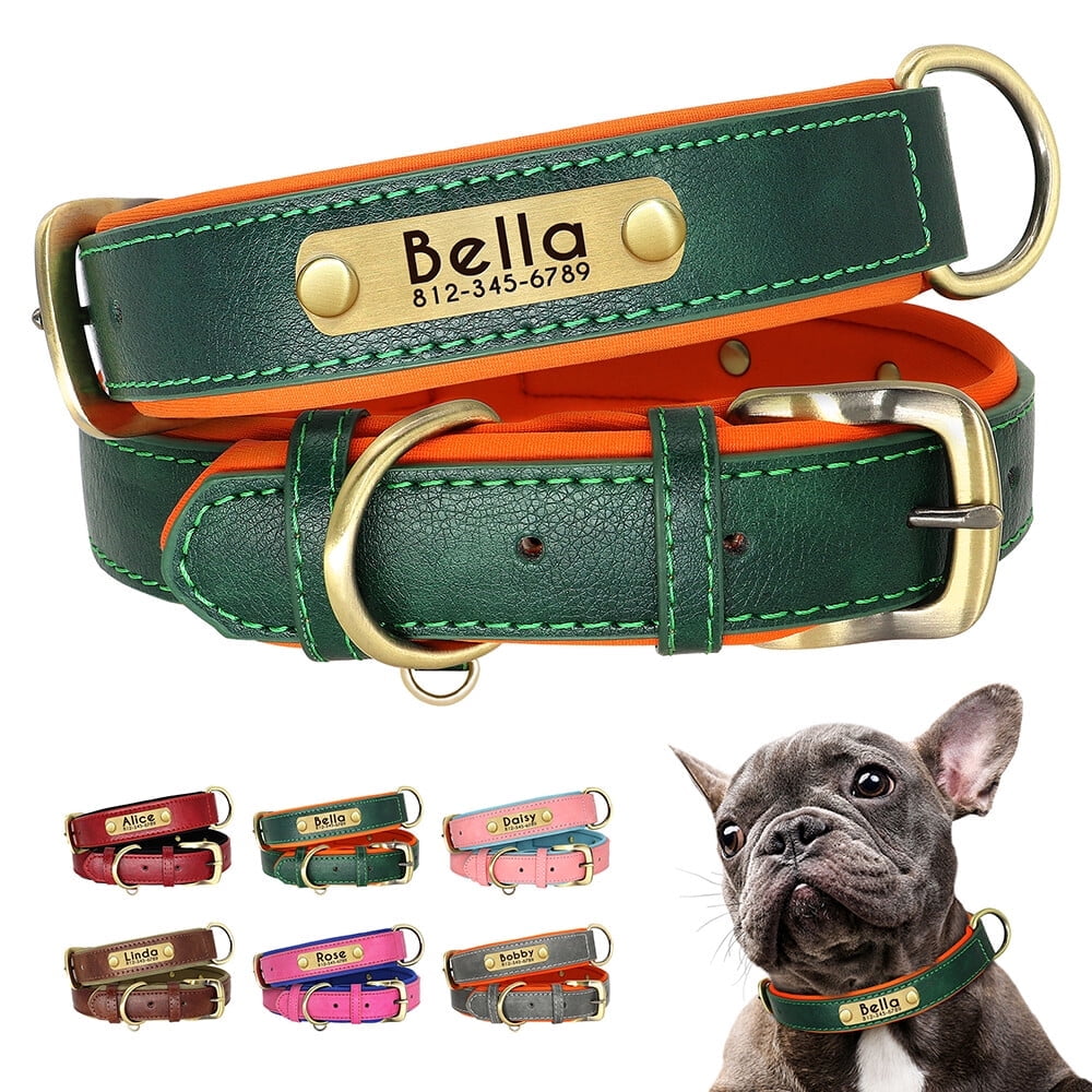 Pet Artist Custom PU Leather Dog Collar Personalized Adjustable Pet ...