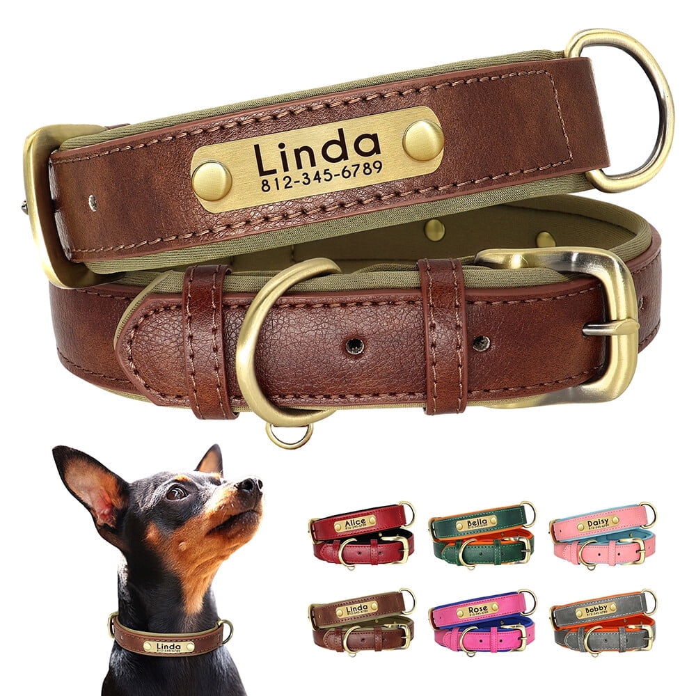 Pet Artist Custom PU Leather Dog Collar Personalized Adjustable Pet ...