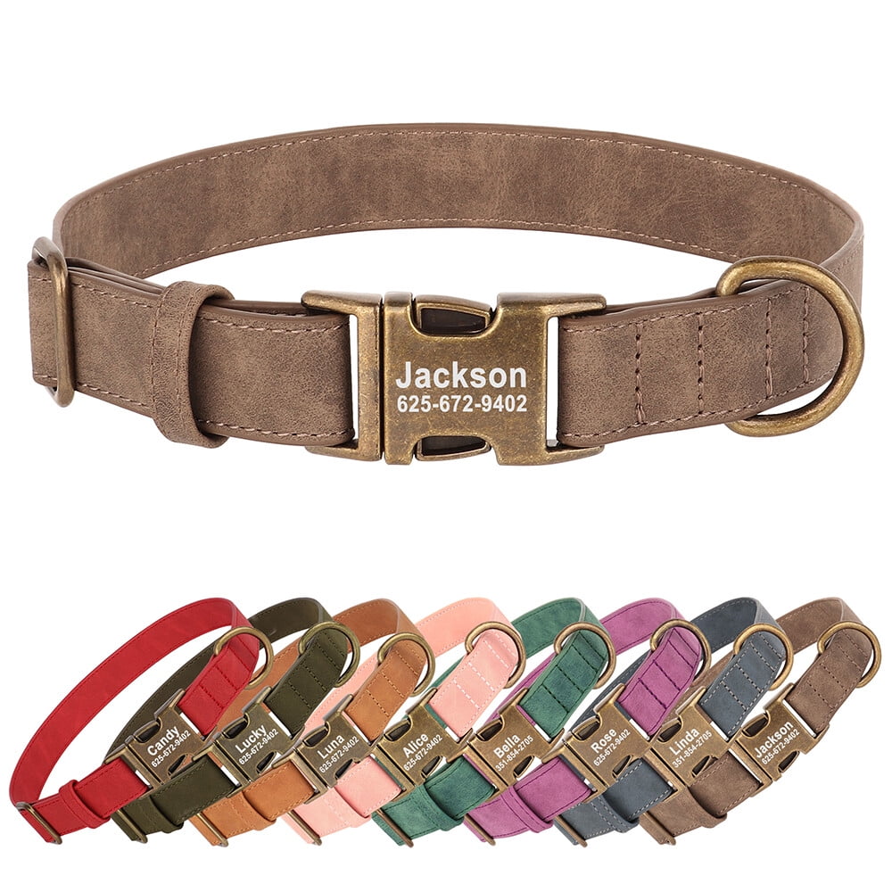 Pet Artist Custom PU Leather Dog Collars Soft Personalized Pet Name ...