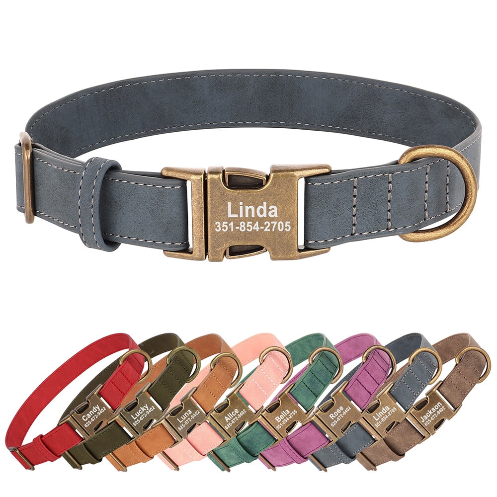 Pet Artist Custom PU Leather Dog Collars Soft Personalized Pet Name ...