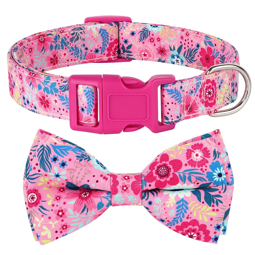 Pet Artist Cute Floral Dog Collars with Detachable Bow Tie Quick Fit ...