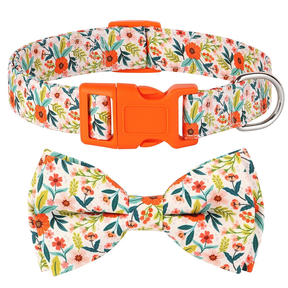 Pet Artist Cute Floral Dog Collars with Detachable Bow Tie Quick Fit ...