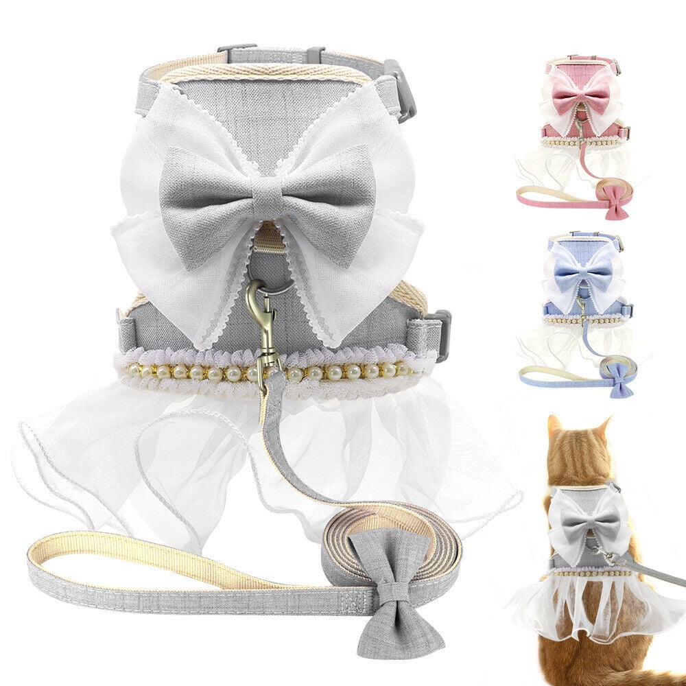 Pet Artist Cute Girl Dog Harness Dress and Leash Pearl Bowtie Fancy ...