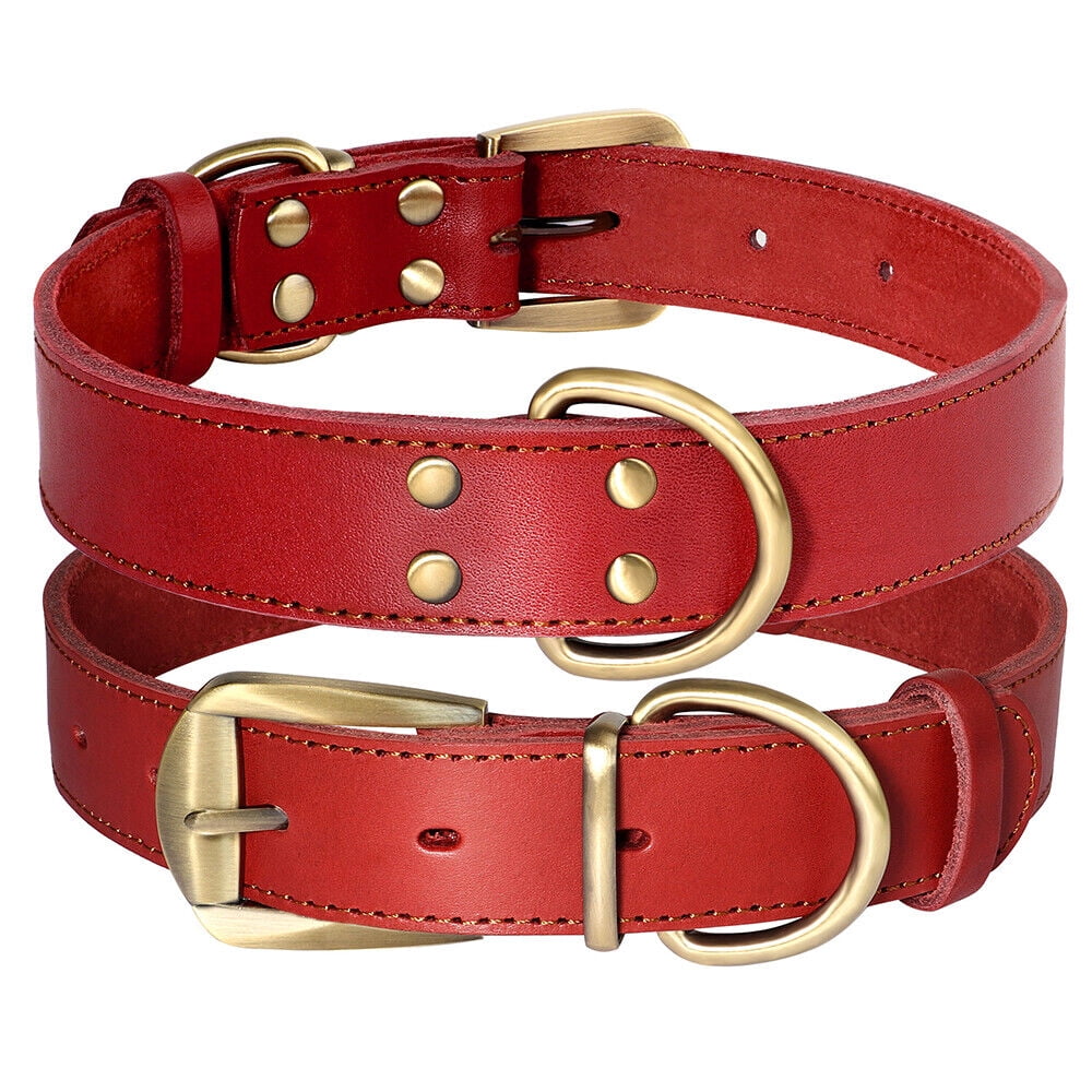 Pet Artist Durable Genuine Leather Pet Dog Collars Adjustable Metal ...