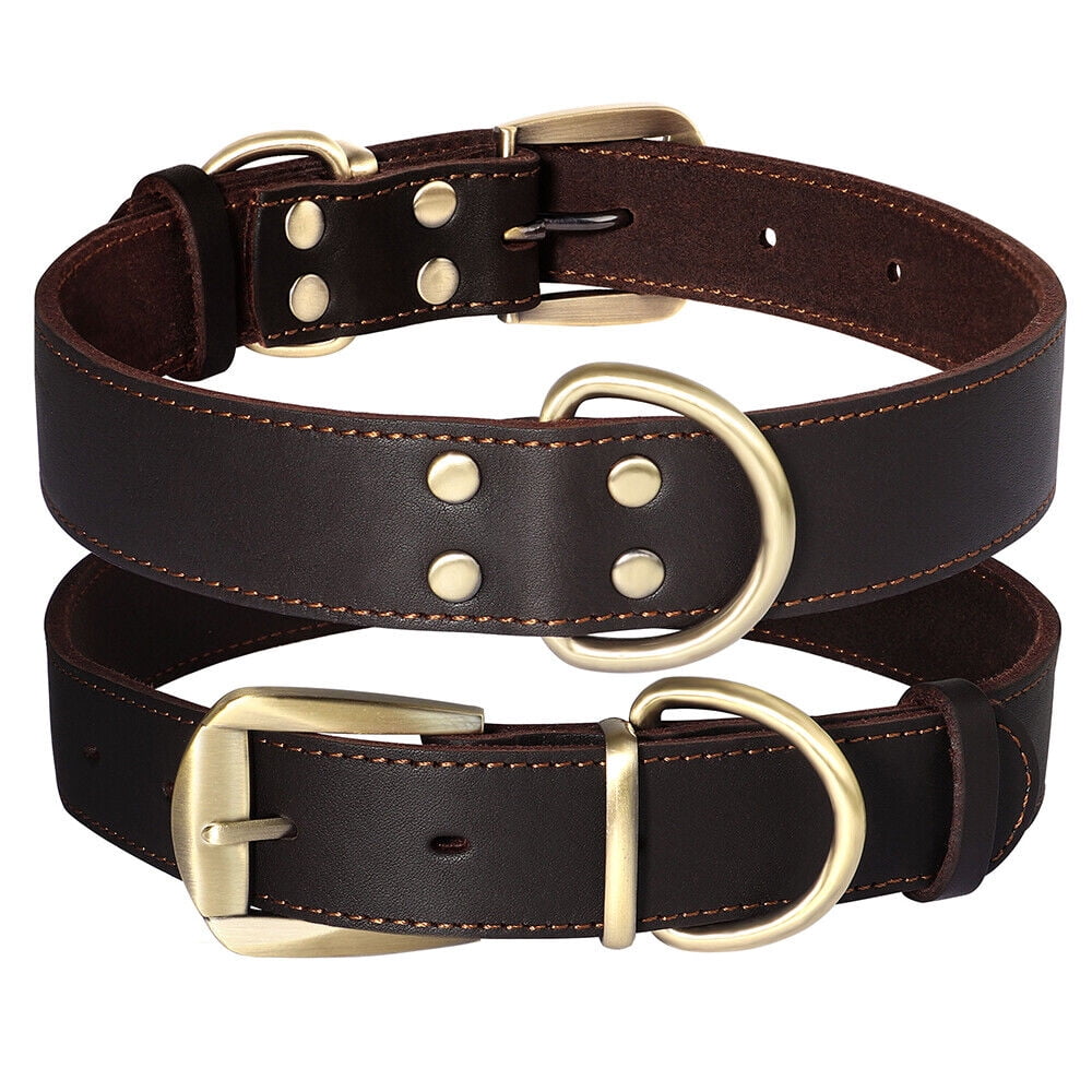 Pet Artist Durable Genuine Leather Pet Dog Collars Adjustable Metal ...