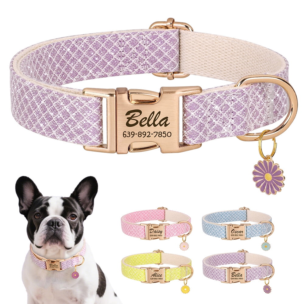 Pet Artist Fancy Sequin Personalized Dog Collars Custom Pet Puppy Cat ...