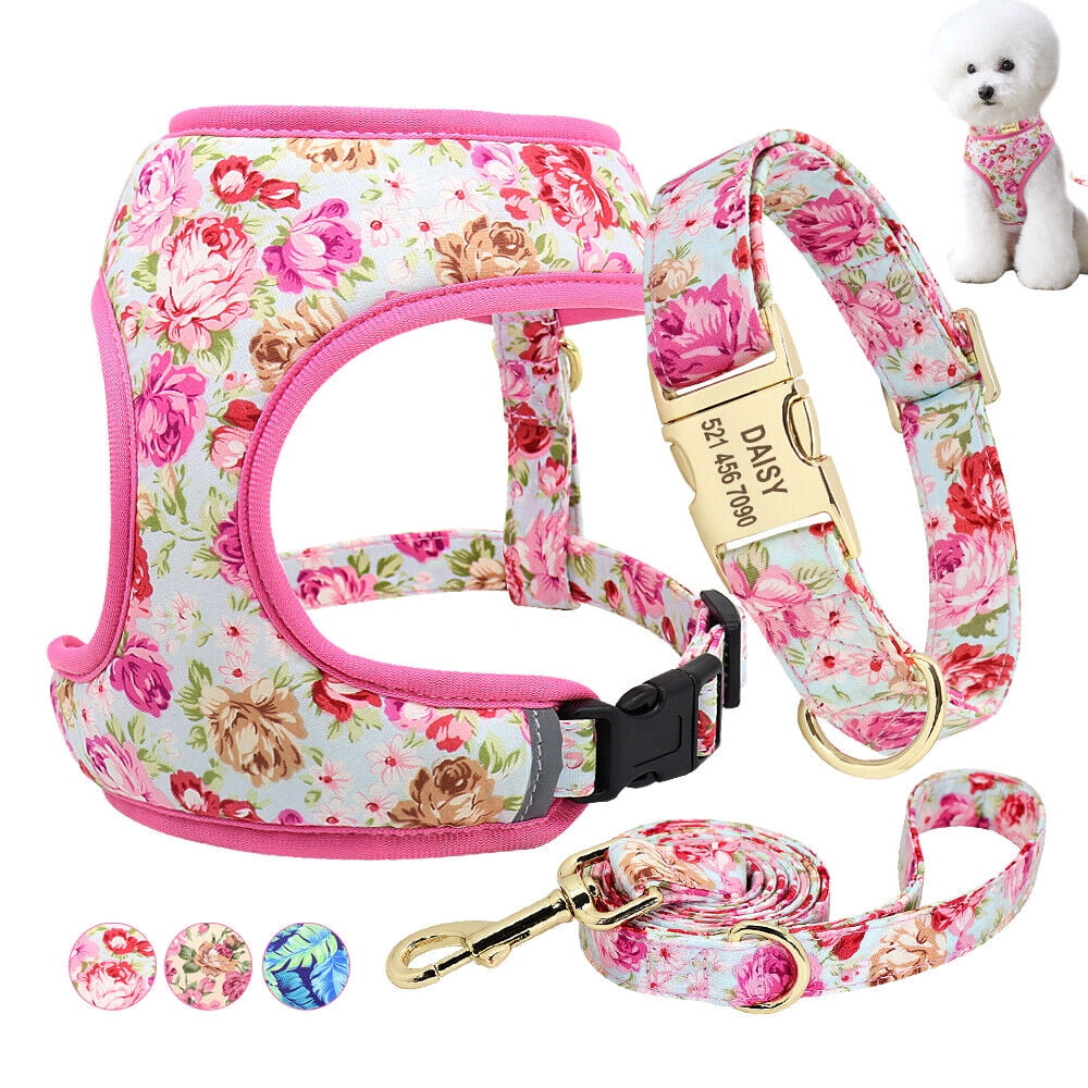 Pet Artist Floral Dog Harness Collar and Leash set With Custom ...