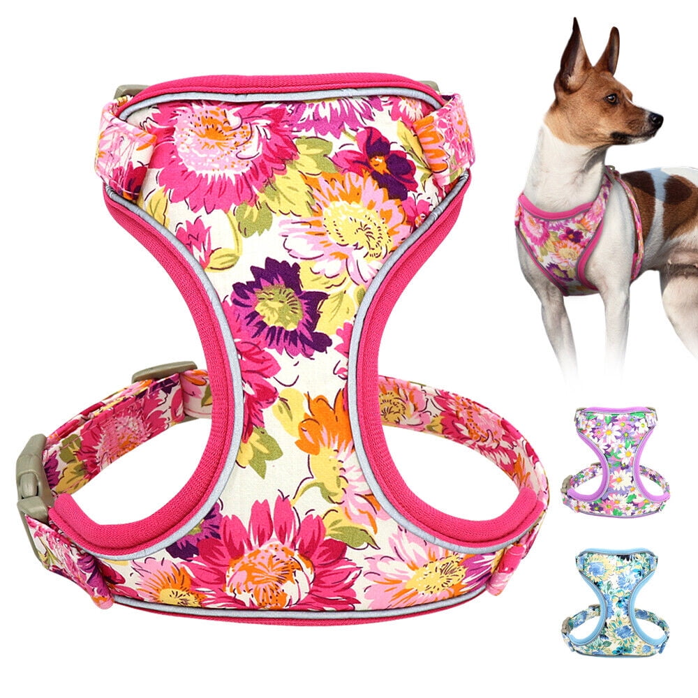 Pet Artist Floral Mesh Pet Dog Harness Safety Reflective Walking Vest ...