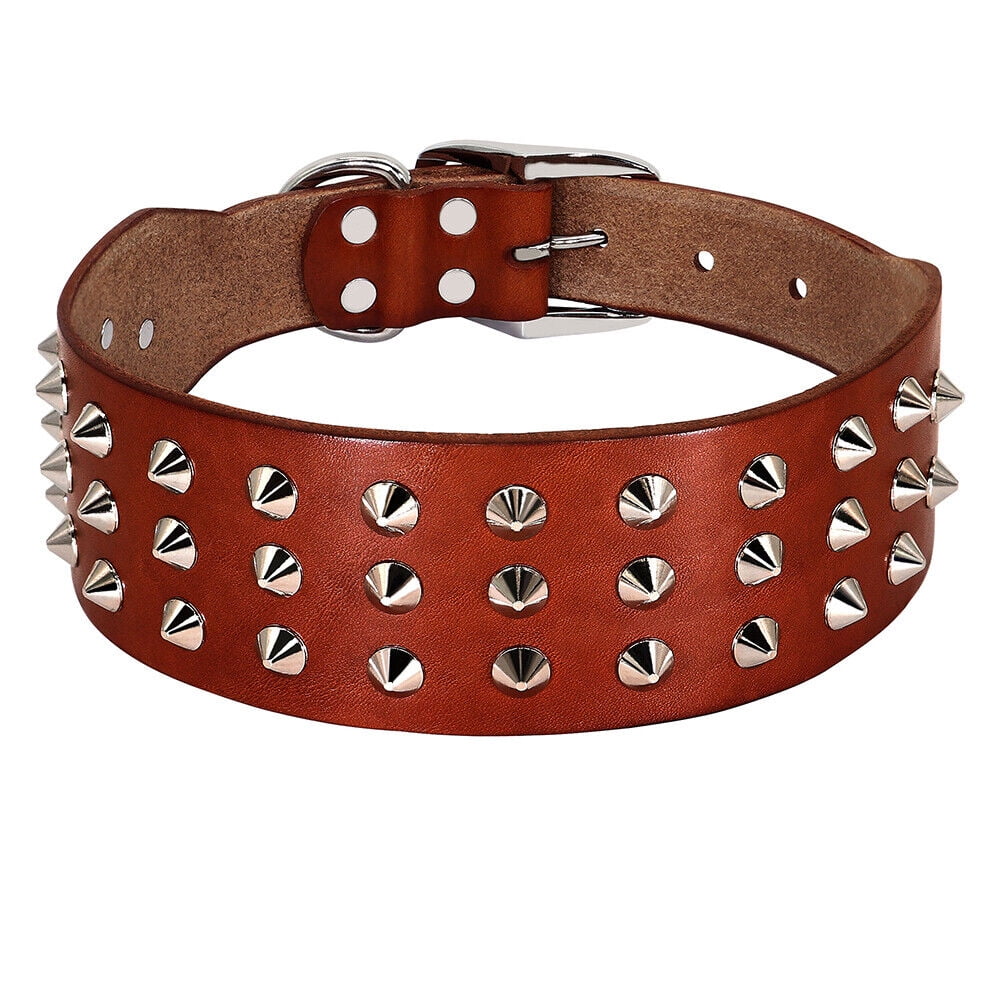 Pet Artist Genuine Leather Dog Collar Spiked Rivets Studded Heavy Duty ...