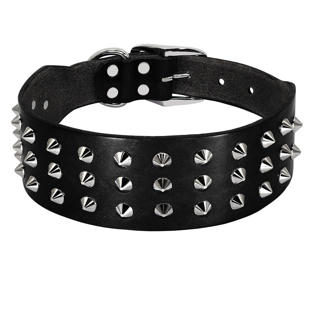 Pet Artist Genuine Leather Dog Collar Spiked Rivets Studded Heavy Duty ...