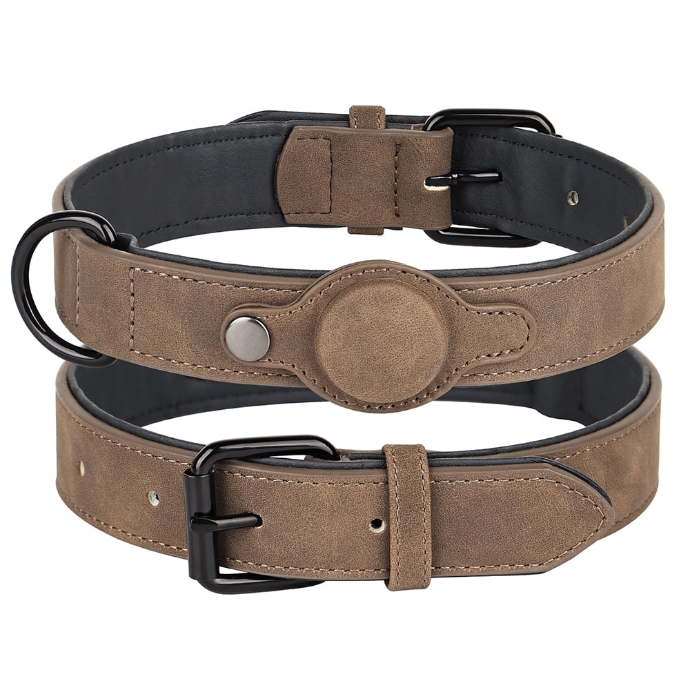 Pet Artist Leather Dog Collar with AirTag Holder Case, Soft Padded Air ...