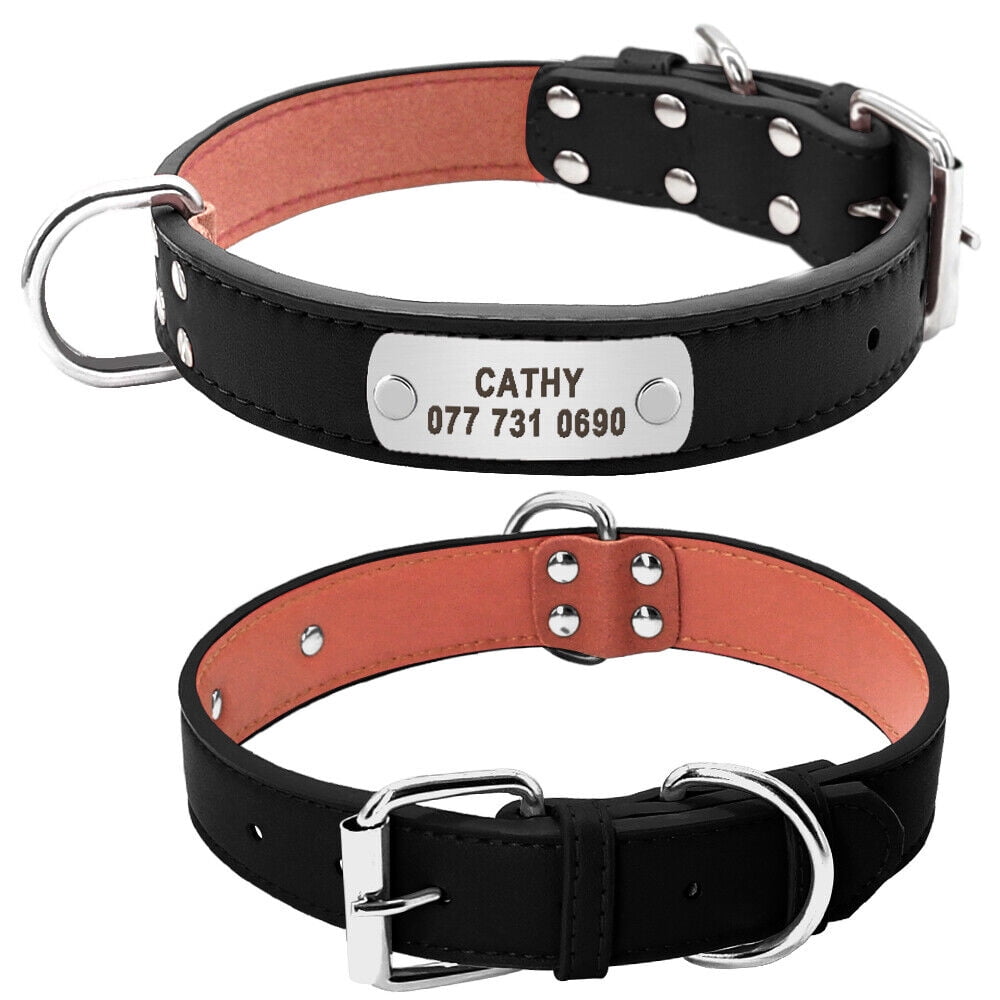 Pet Artist Leather Personalized Dog Collar Adjustable Puppy ID Name ...