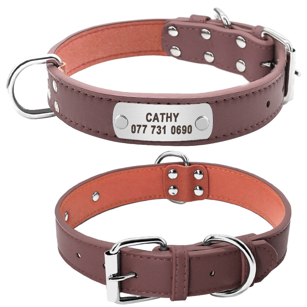 Pet Artist Leather Personalized Dog Collar Adjustable Puppy ID Name ...