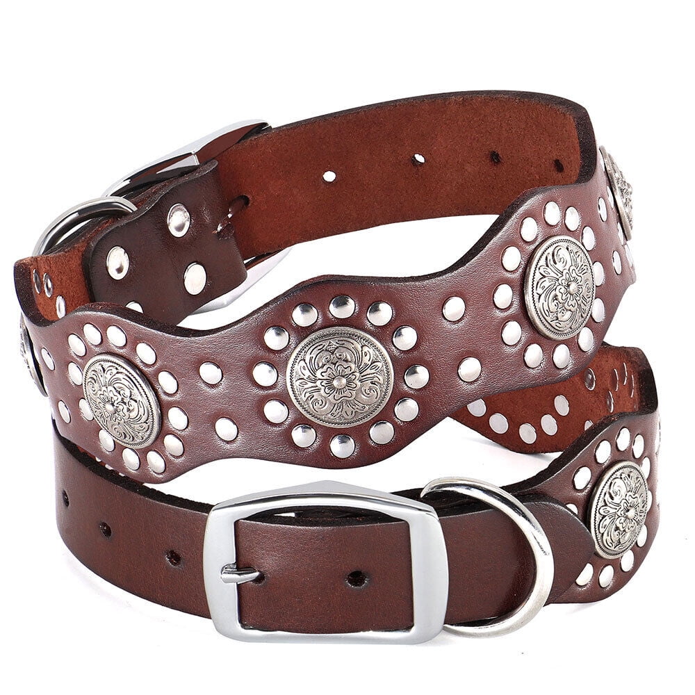 Pet Artist Luxury Genuine Leather Dog Collars Studded Heavy Duty for ...