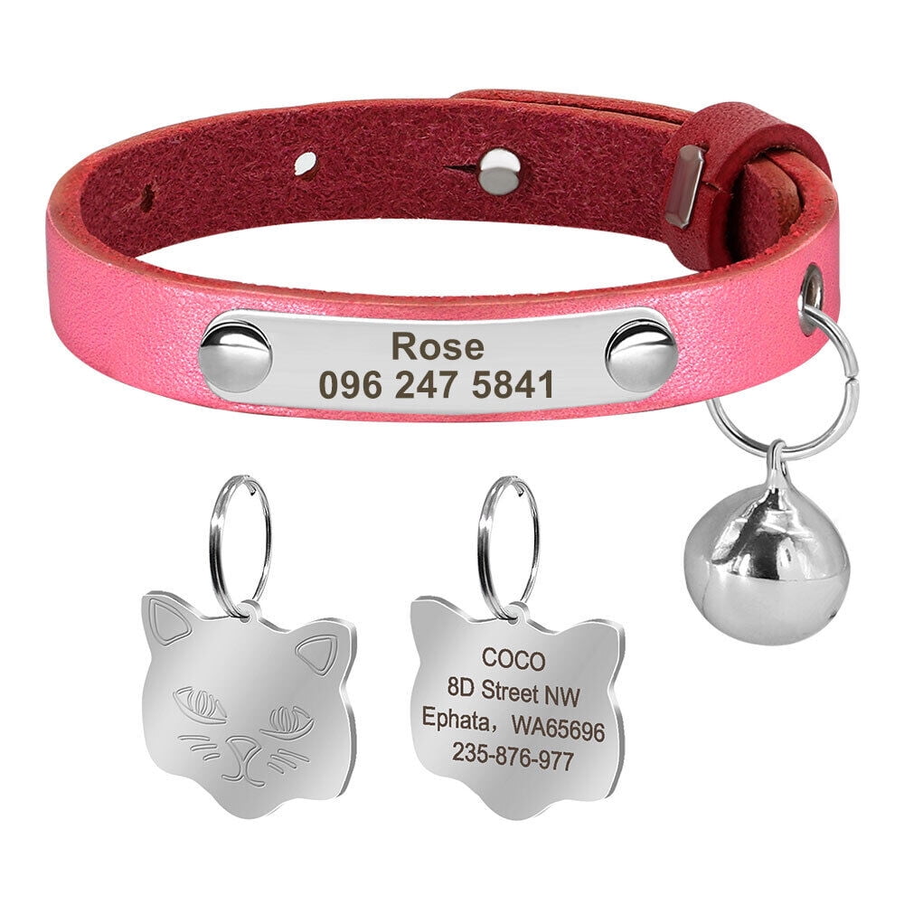 Pet Artist PU Leather Personalized Dog Cat Collar and Cat Face Tag with ...