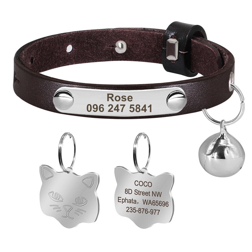 Pet Artist PU Leather Personalized Dog Cat Collar and Cat Face Tag with ...