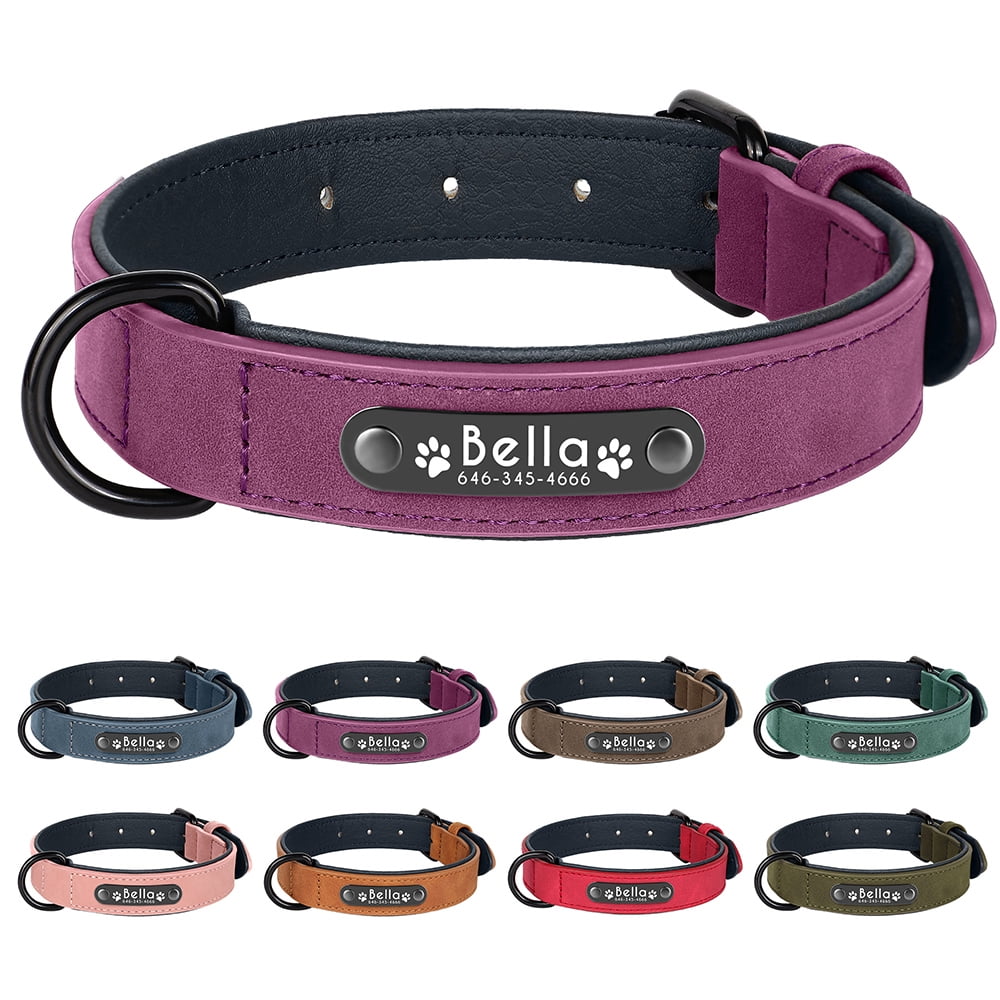 Pet Artist PU Leather Personalized Dog Collar Soft Padded Custom ID ...