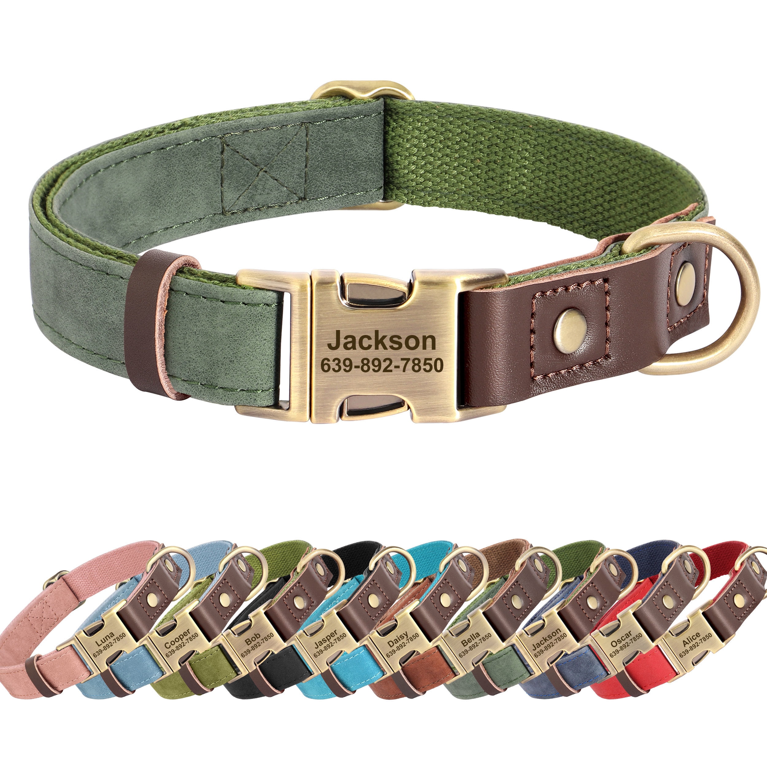 Pet Artist PU Leather Personalized Dog Collar with Custom ID Metal ...