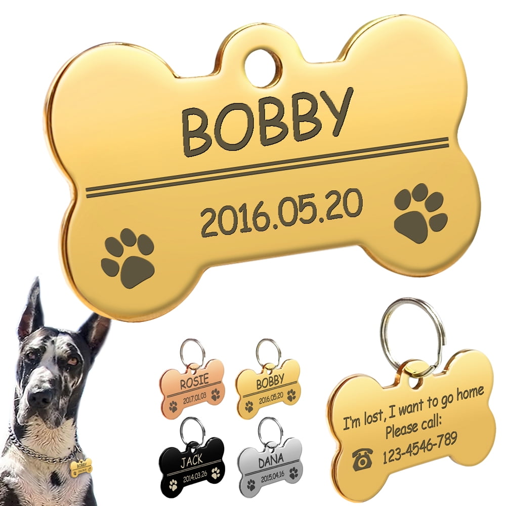 Pet Artist Personalized Bone Shape Dog Tags Engraved Pet Puppy ID Name ...