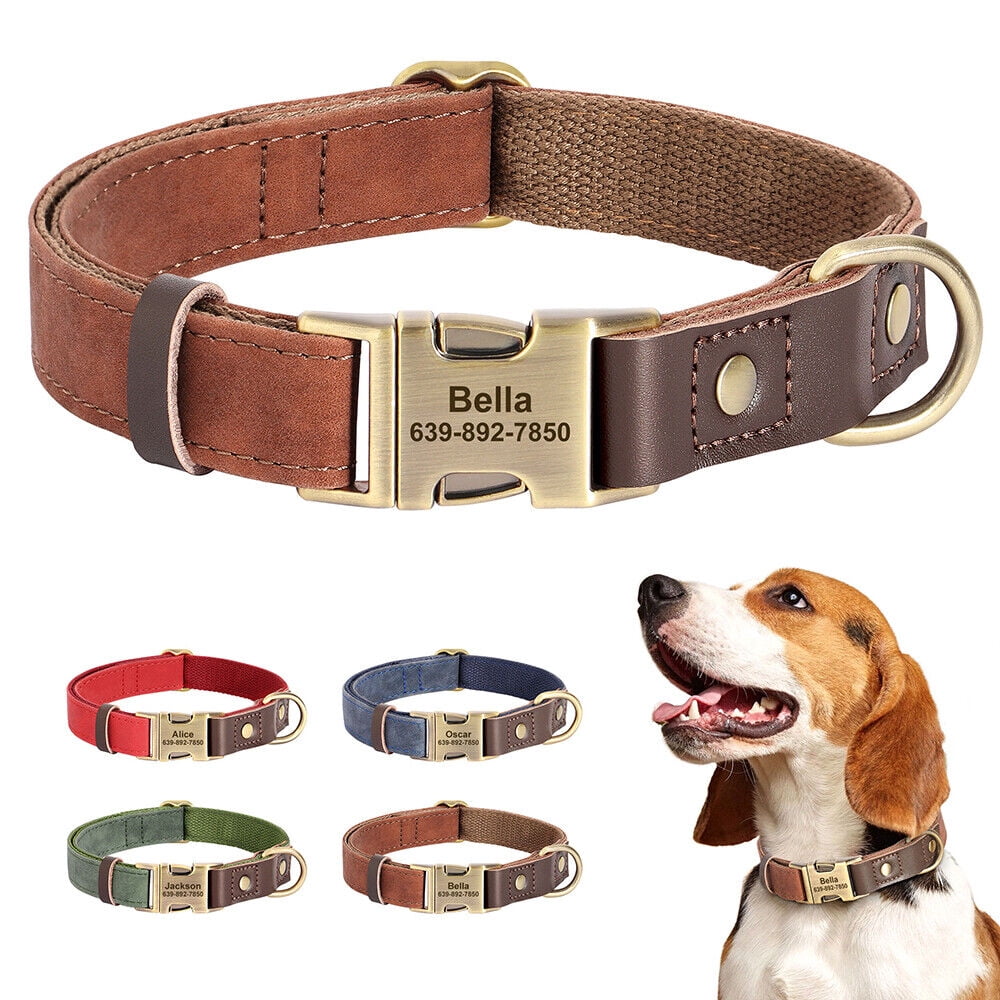 Pet Artist Personalized Dog Collar Leather Custom Name Number Engraved ...