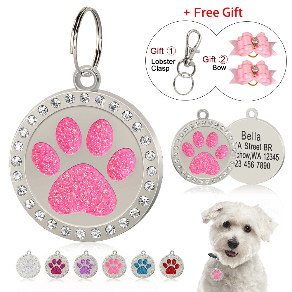 Pet Artist Personalized Dog Tags Paw Rhinestone Pet Cat ID Name Tag ...