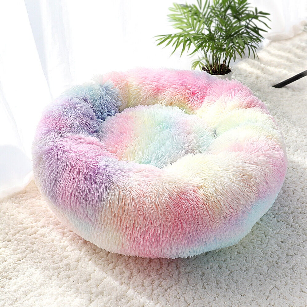 Pet Artist Pet Dog Cat Plush Calming Bed Comfy Round Donut Beds Fluffy ...