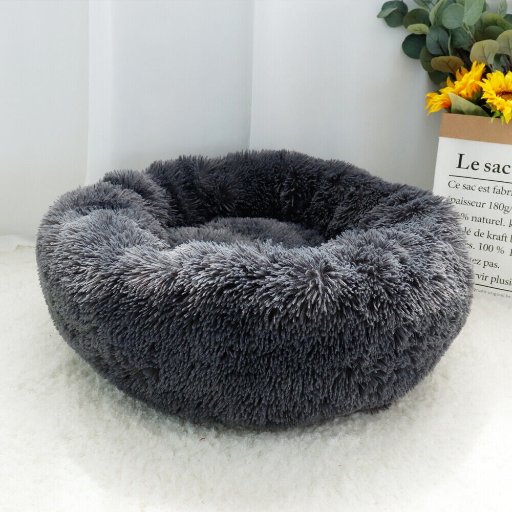 Pet Artist Pet Dog Cat Plush Calming Bed Comfy Round Donut Beds Fluffy ...