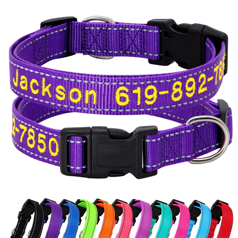 Pet Artist Reflective Nylon Personalized Dog Collars Embroidered Custom ...