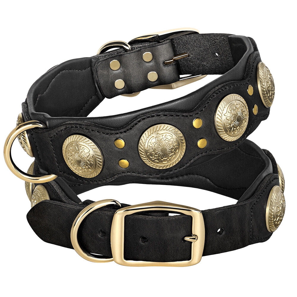 Pet Artist Retro 2 Inch Wide Luxury Genuine Leather Pet Dog Collars ...