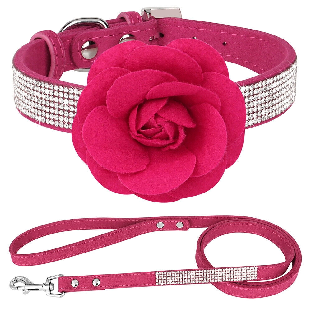 Pet Artist Rhinestone Bling Suede Leather Dog Collar and Leash Set with ...