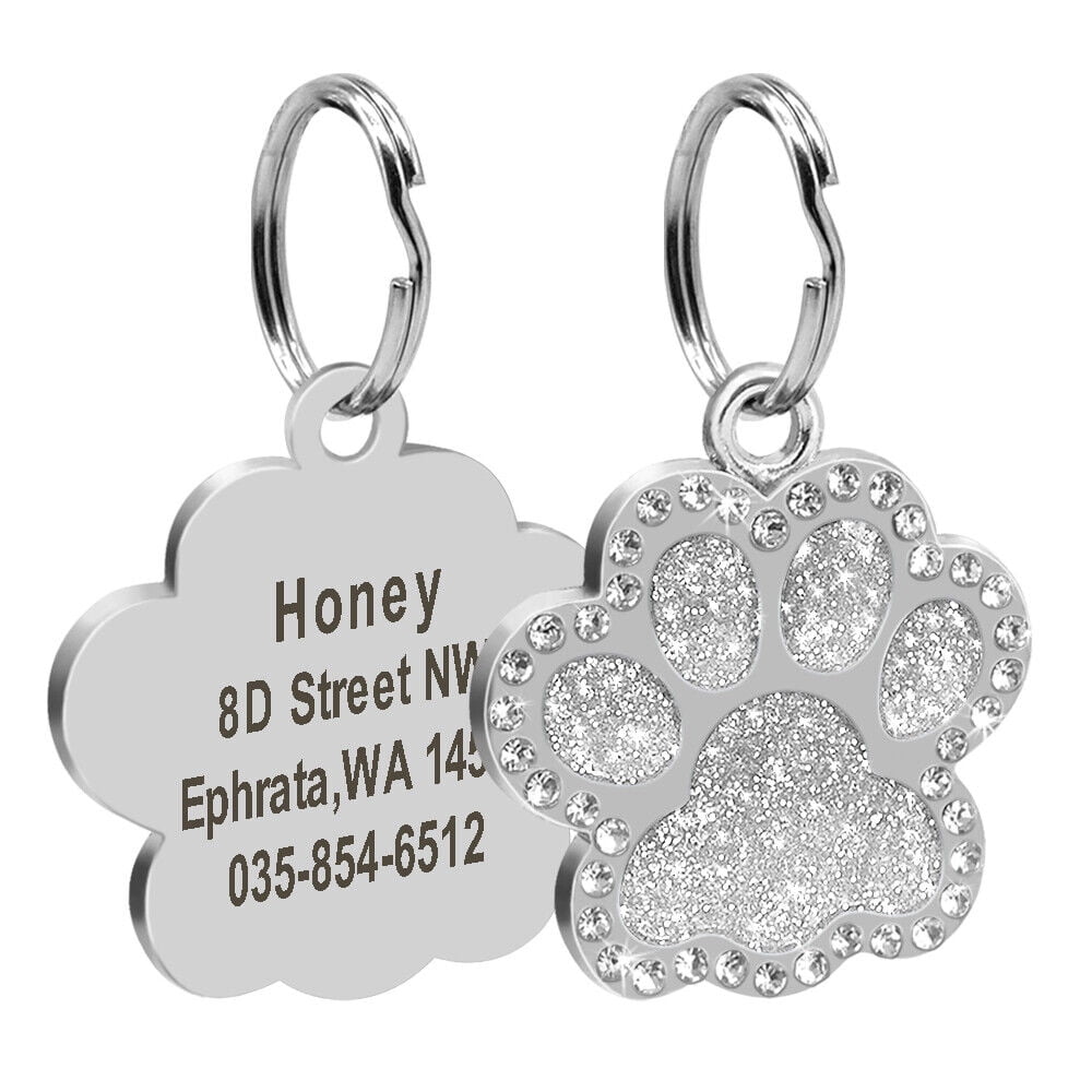 Pet Artist Rhinestone Paw Print Personalised Dog Tags Custom Engraved ...