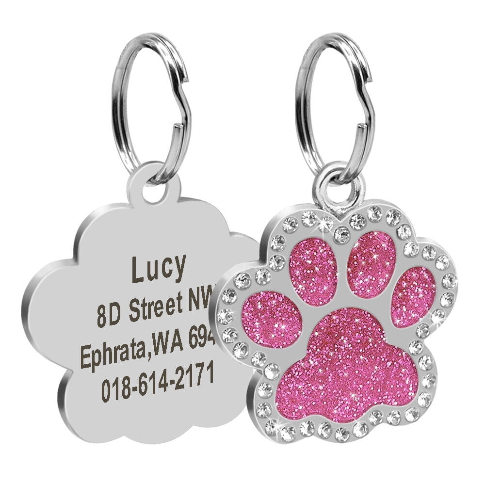 Pet Artist Rhinestone Paw Print Personalised Dog Tags Custom Engraved ...