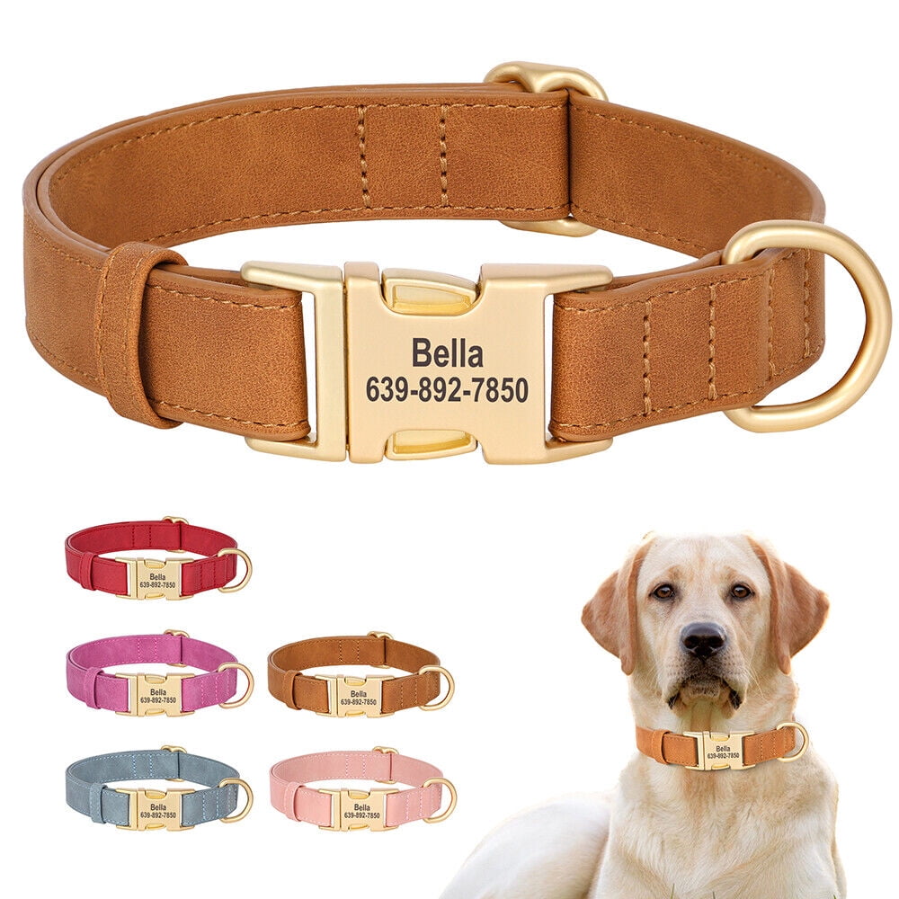 Pet Artist Soft Leather Personalized Dog Collar for Small Medium Large ...