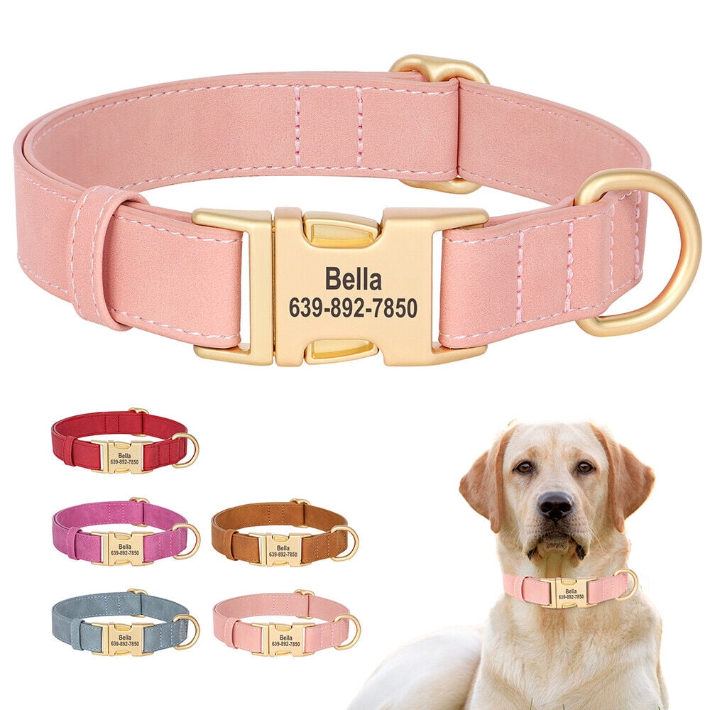 Pet Artist Soft Leather Personalized Dog Collar for Small Medium Large ...