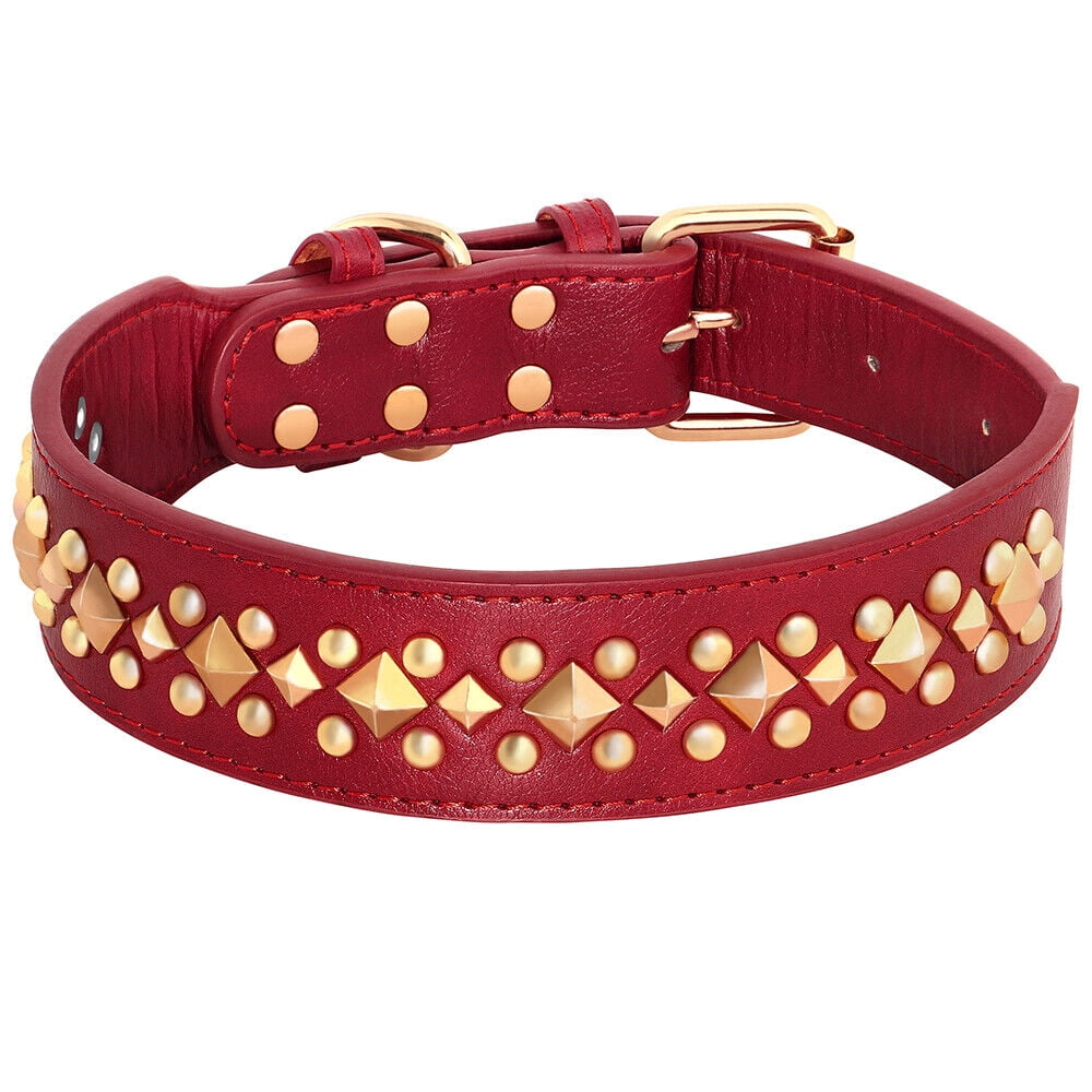 Pet Artist Soft Leather Pet Dog Collar Gold Rivet Studded Adjustable ...