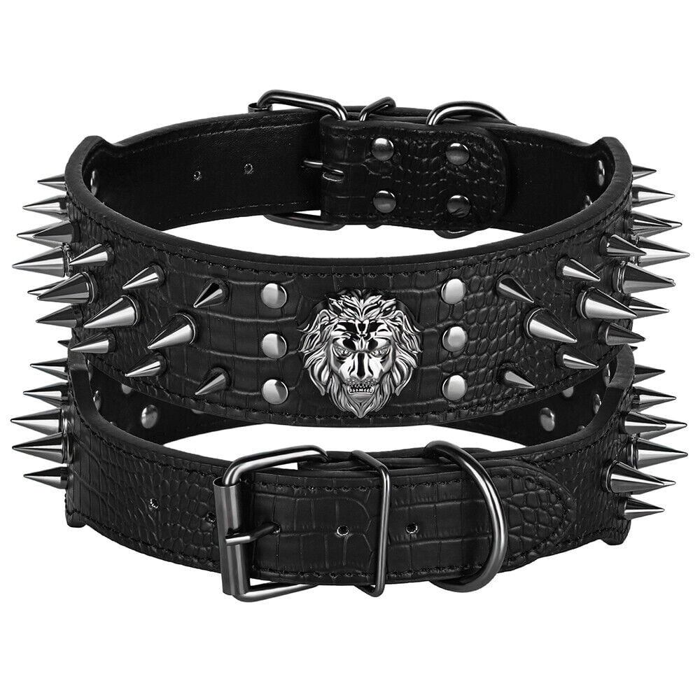 Pet Artist Spiked Studded Leather Dog Collar Heavy Duty Soft Padded 5cm ...