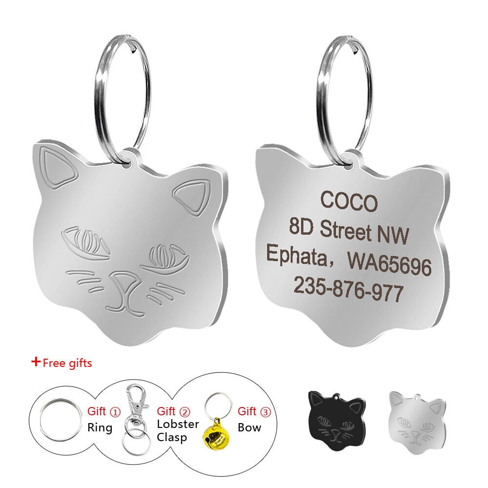 Pet Artist Stainless Steel Cat Face Engraved Cat Tags Disc Personalized ...