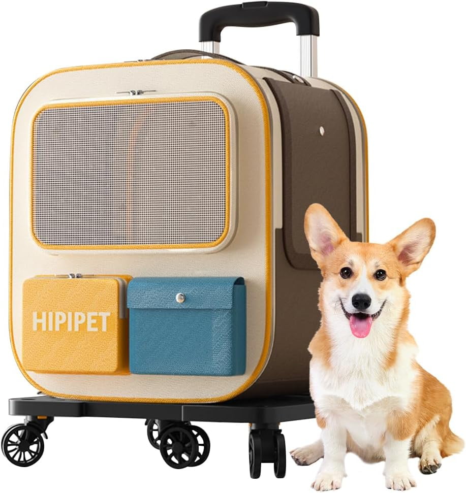 Pet Backpack with Wheels, Comfort Cat Backpack Removable Rolling Wheels ...