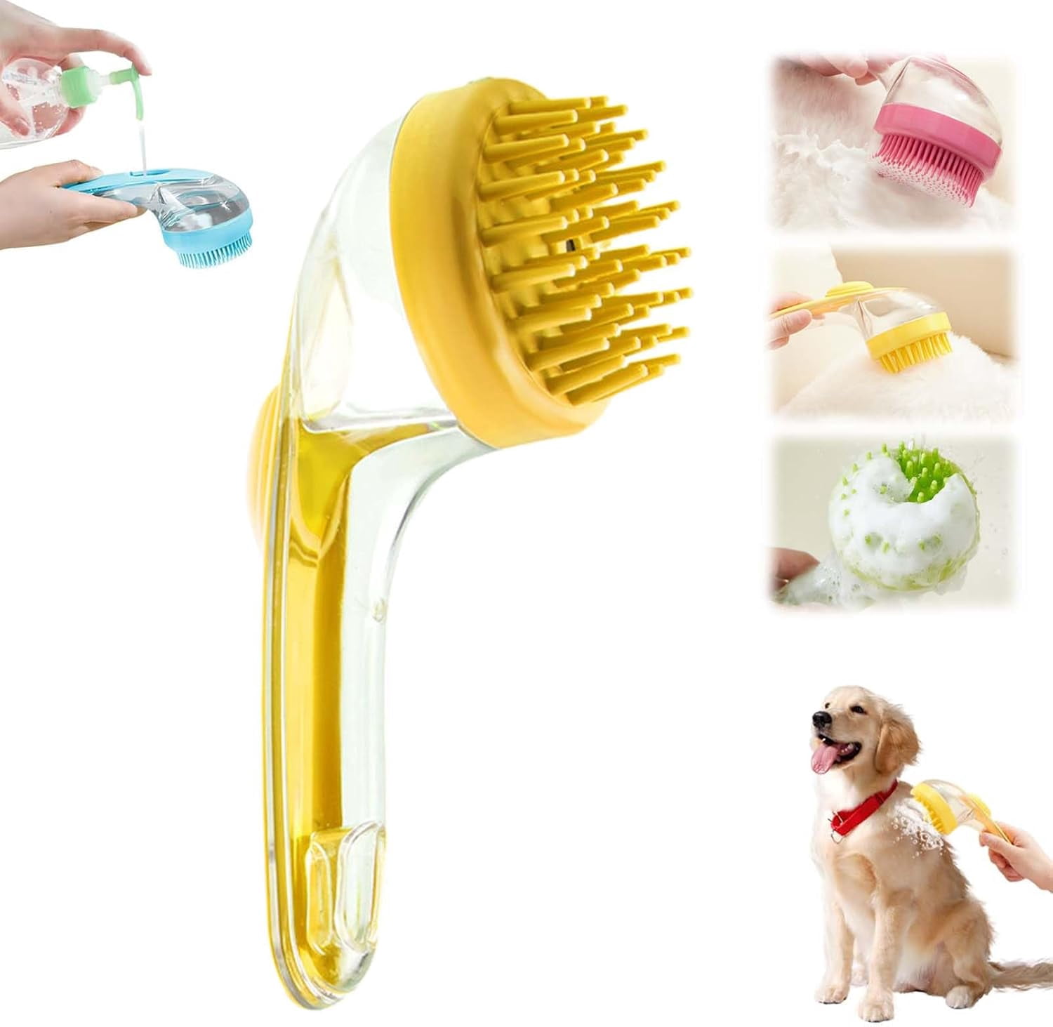 Pet Bath Brush, 2 in 1 Dog Bath Brush with Built-in Shampoo Dispenser ...