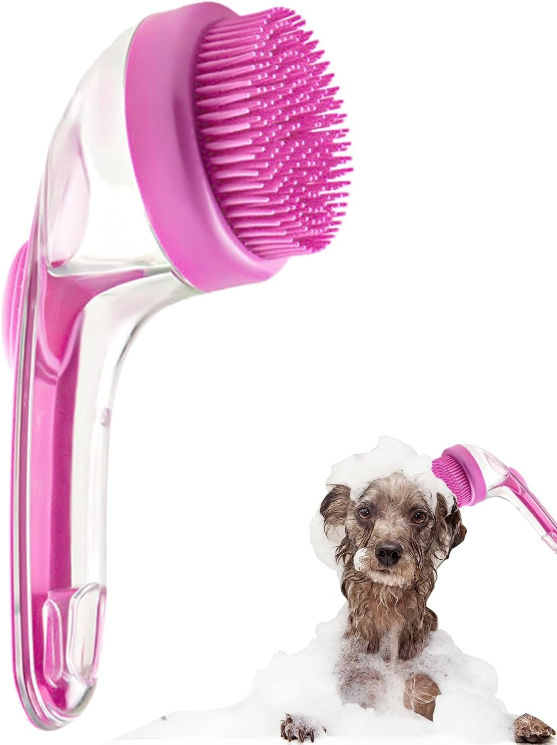 Pet Bath Brush, New 2-in-1 Dog Bath Brush with Built-in Shampoo ...