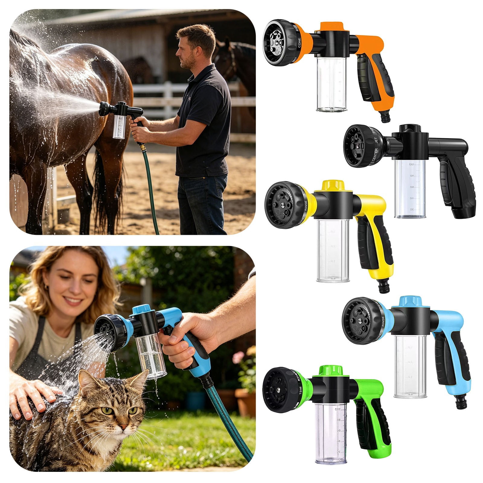 Pet Bath Sprayer with Soap Dispenser 8-Mode Grooming Hose Nozzle ...