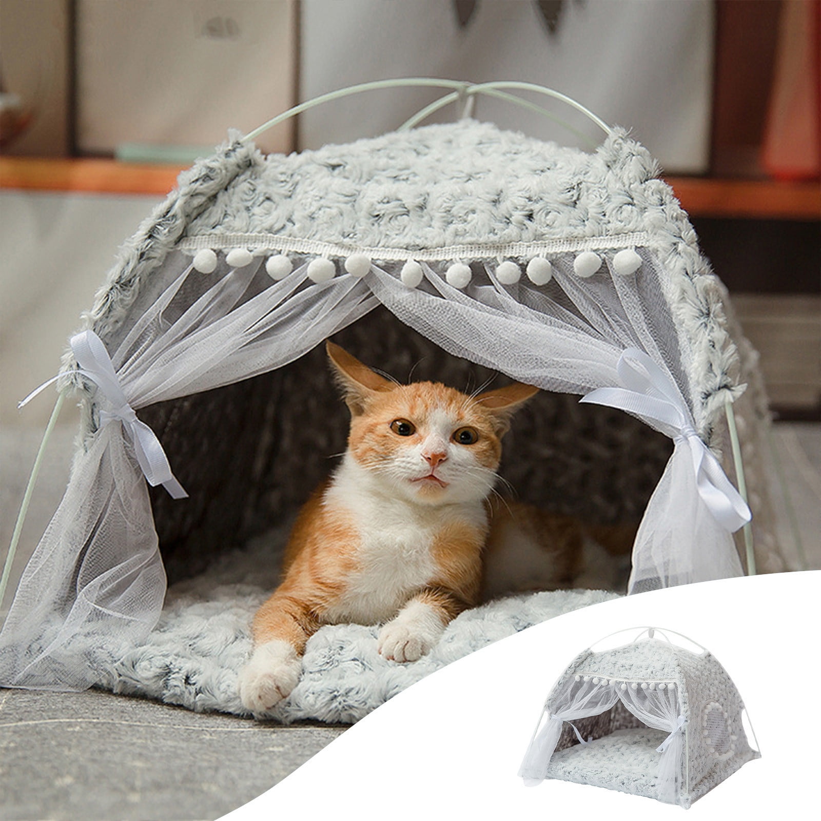 Pet Bed Tent Cave for Cats Dogs | Warm Enclosed Covered House with ...