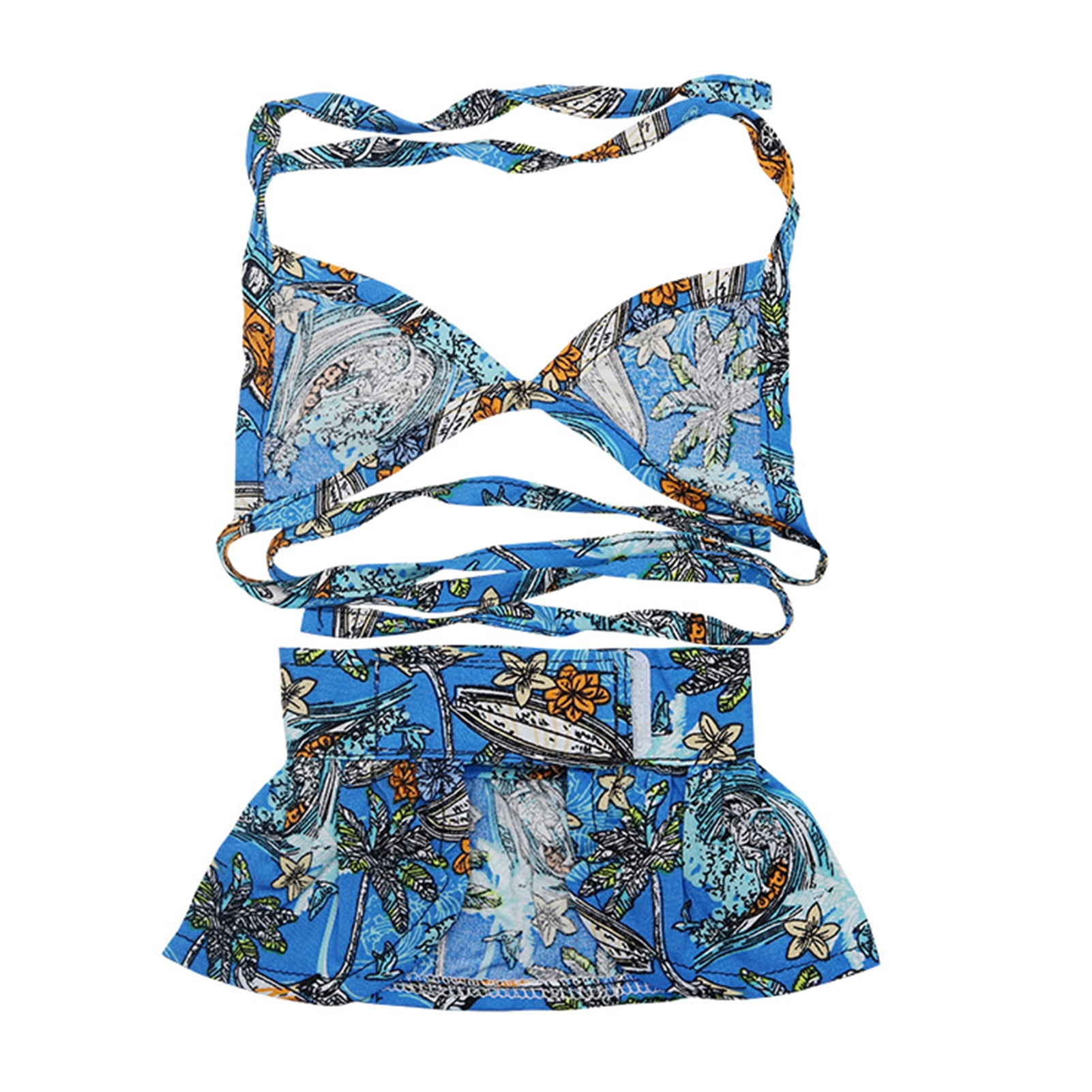 Pet Bikini Set Summer Beach - Leaf Print Lace-Up Fastener Tape ...