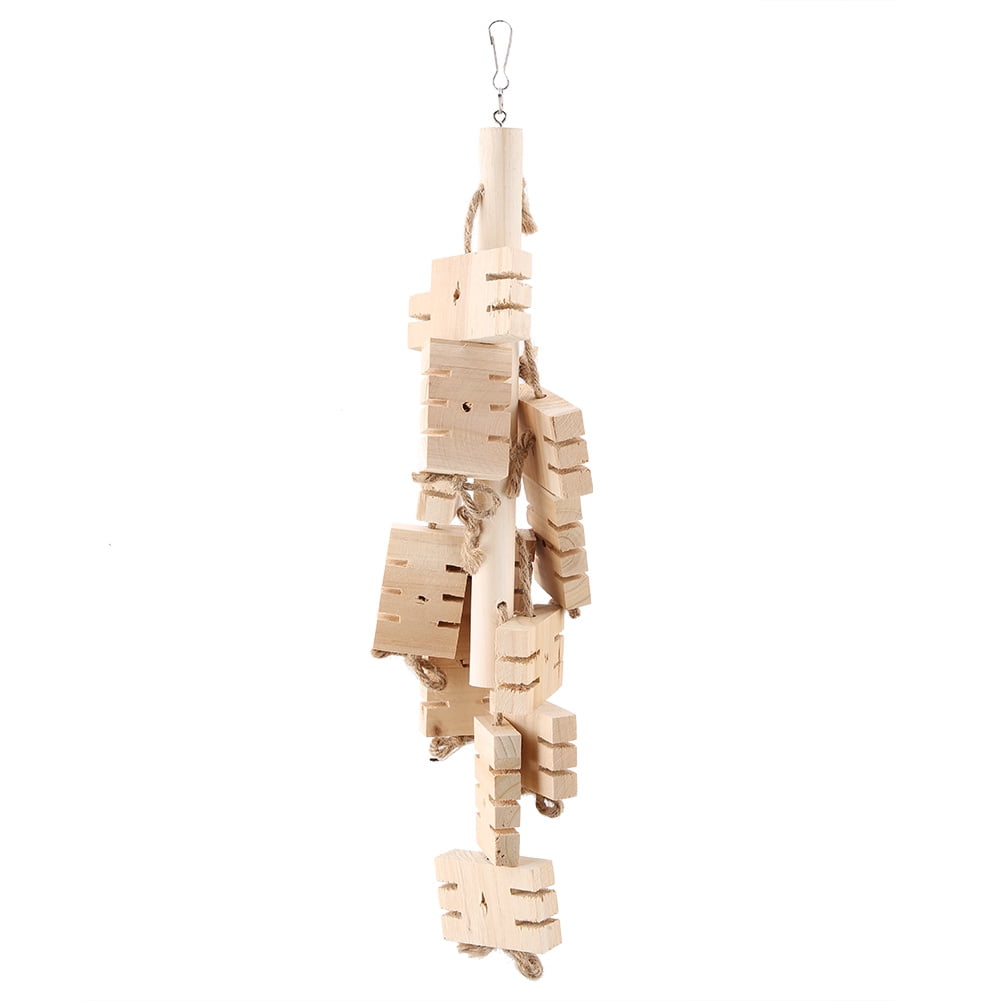 Pet Bird Parrot Chewing Wood Bricks Swing Cage Hanging Climbing Ladder ...