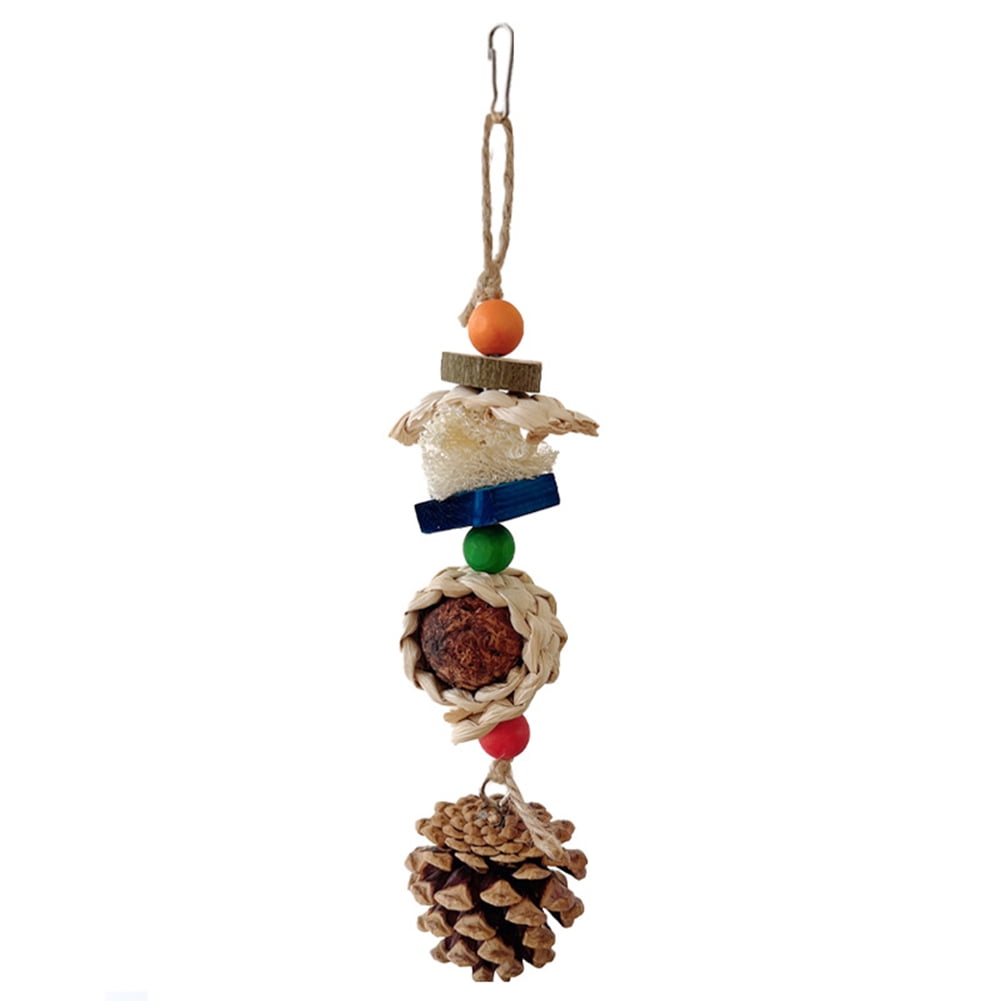Pet Bird Parrots Chew Toy With Corn Bark Pine Cones Rattan Ball Oral ...