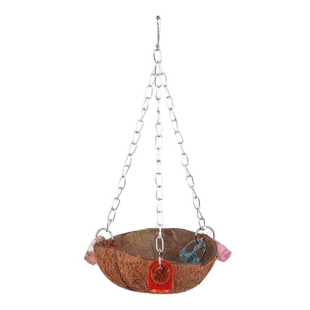 Pet Birds Toy Squirrel Coconut Shell Hanging Basket Sling with Acrylic ...