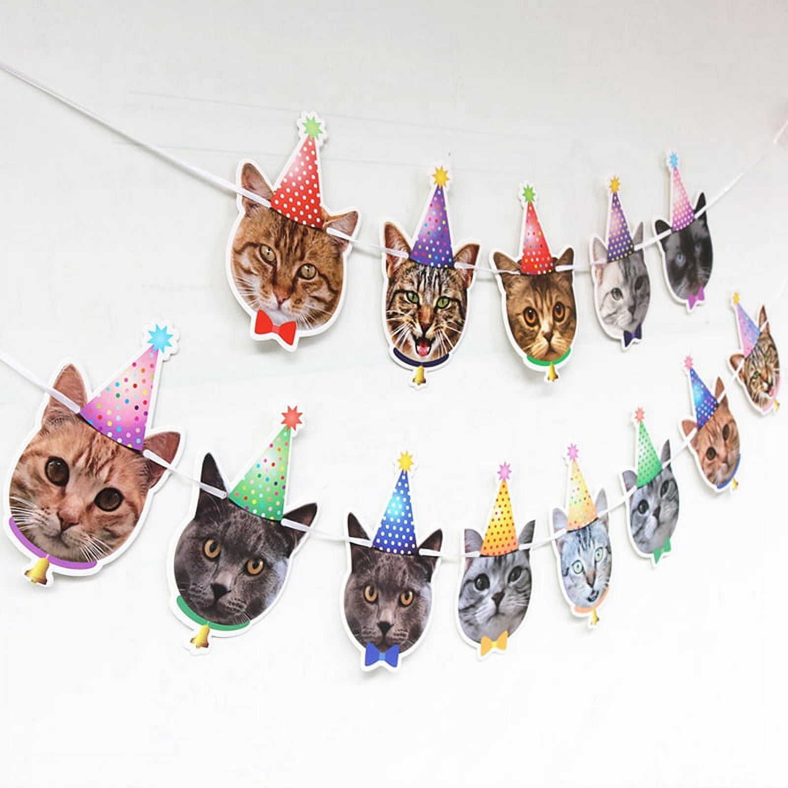 Pet Birthday Banner Cartoon Cute Cat Dog Paper Bunting Garland Cat Dog ...